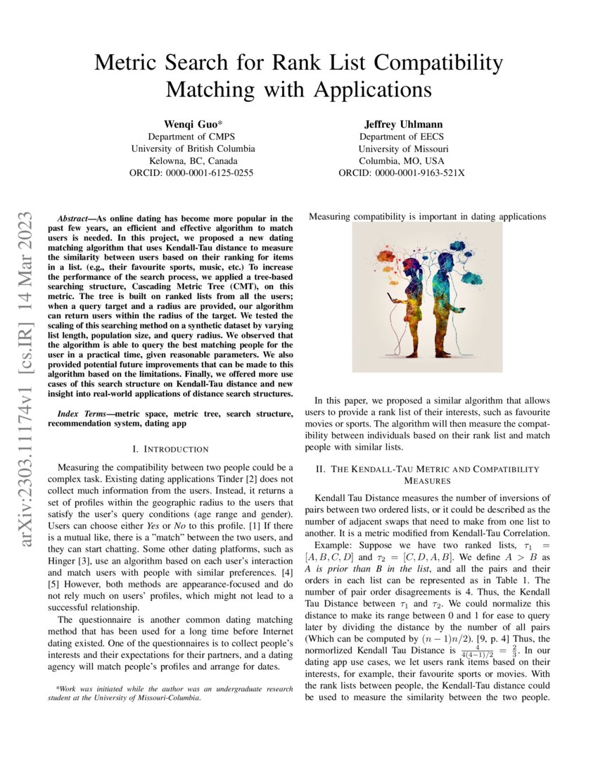 Metric Search For Rank List Compatibility Matching With Applications Deepai