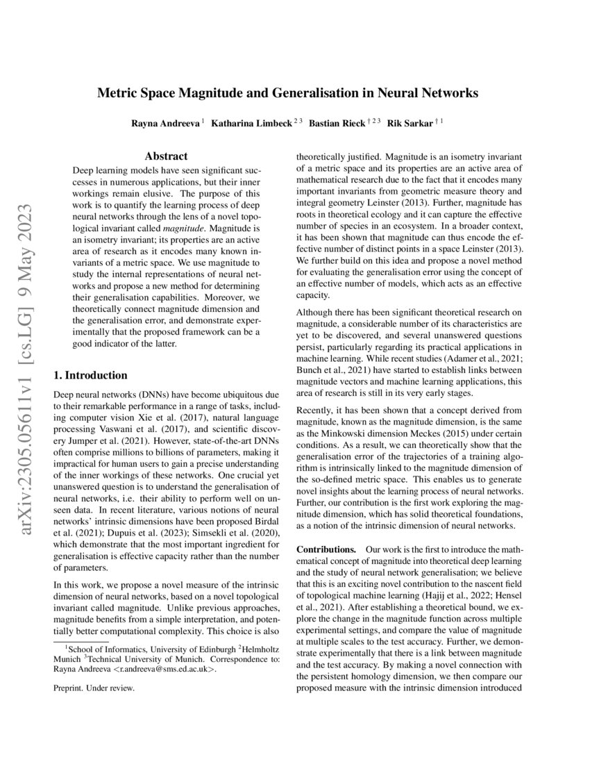 Metric Space Magnitude And Generalisation In Neural Networks Deepai