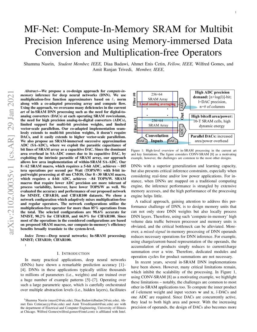 Mf Net Compute In Memory Sram For Multibit Precision Inference Using Memory Immersed Data