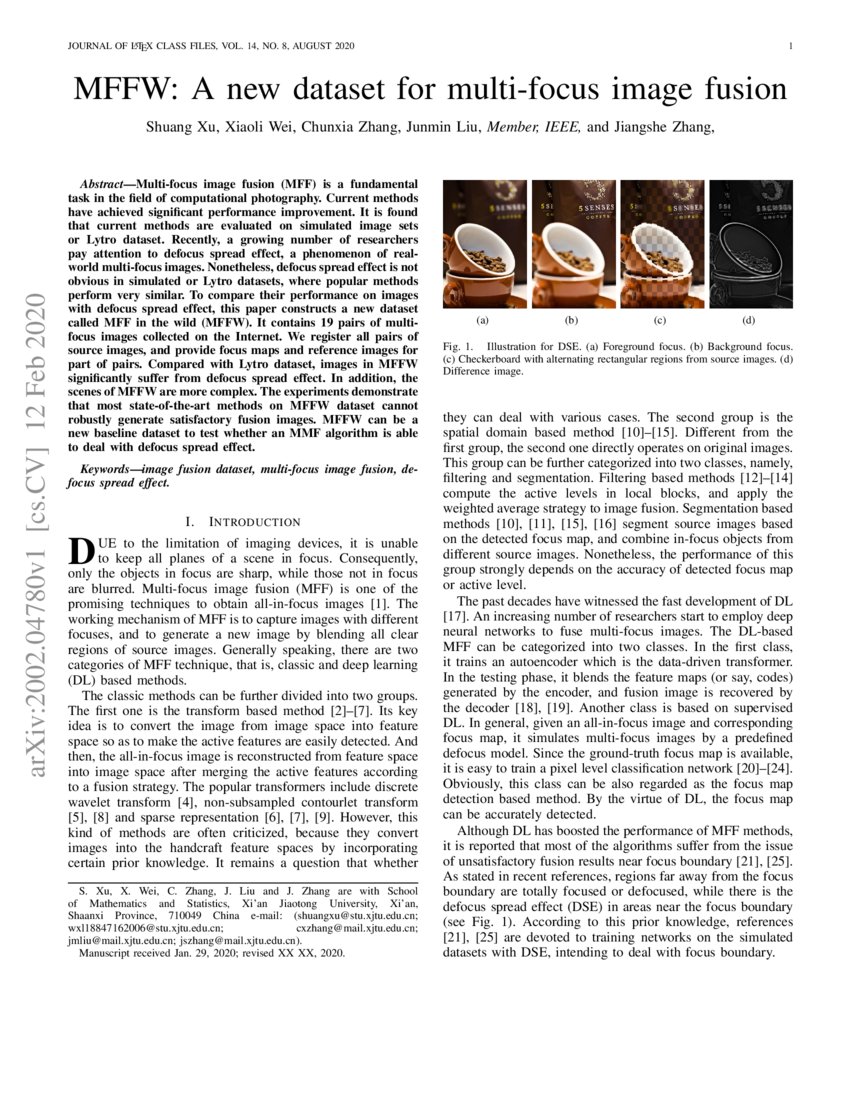 MFFW: A new dataset for multi-focus image fusion | DeepAI