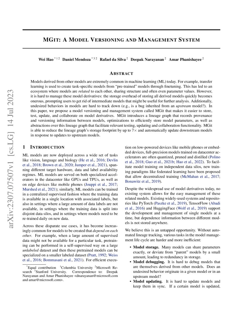 MGit: A Model Versioning and Management System | DeepAI