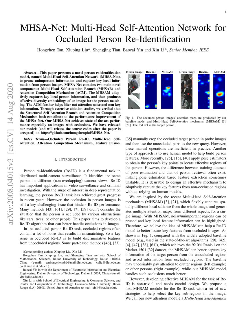 MHSA-Net: Multi-Head Self-Attention Network for Occluded Person Re-Identification | DeepAI