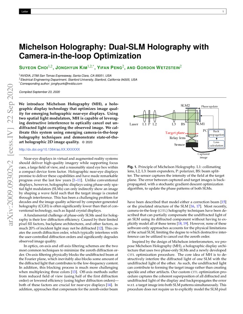Michelson Holography: Dual-SLM Holography with Camera-in-the-loop ...