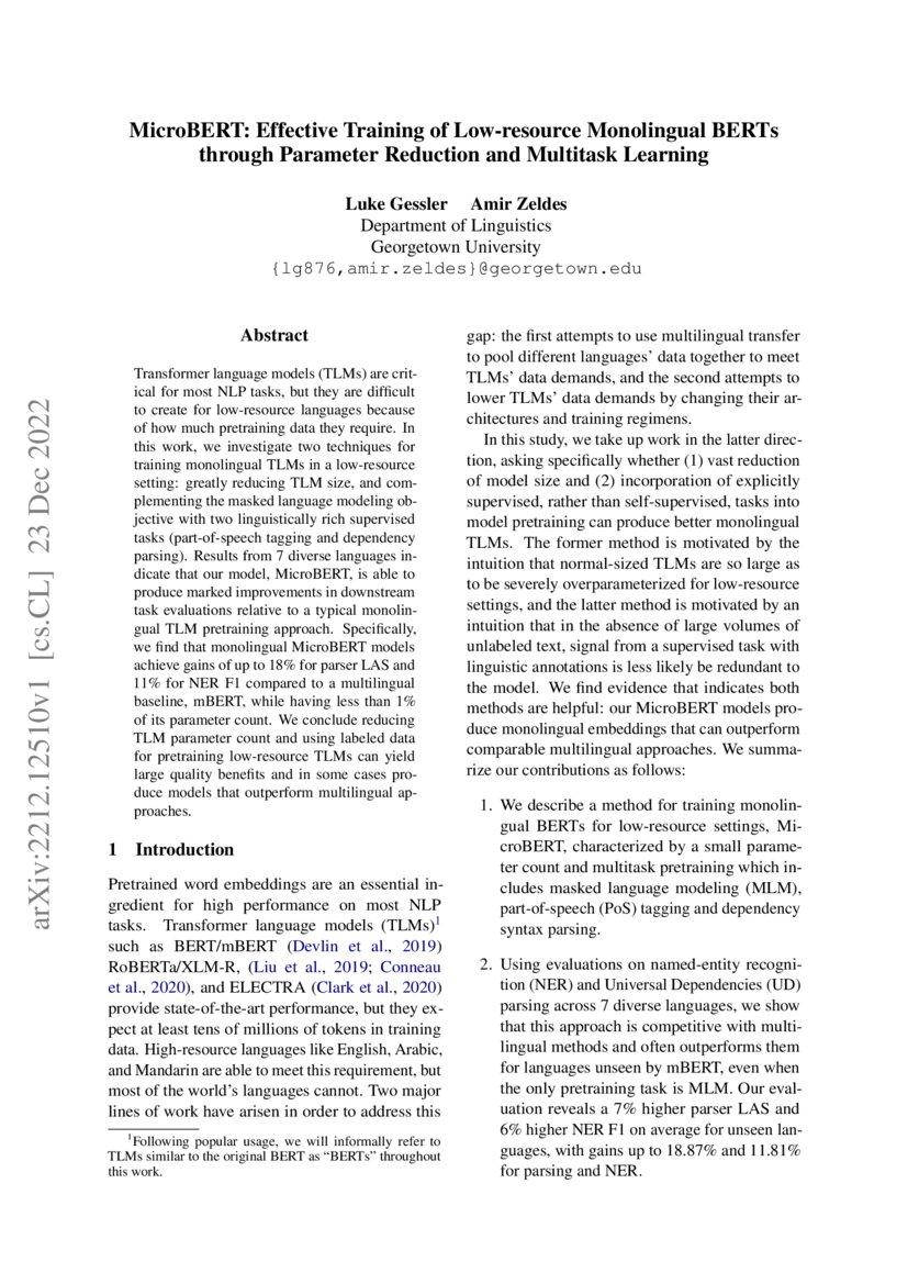 MicroBERT: Effective Training of Low-resource Monolingual BERTs through Parameter Reduction and ...