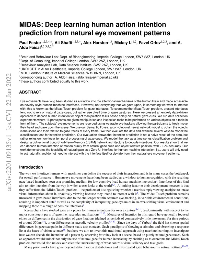 MIDAS: Deep learning human action intention prediction from natural eye ...