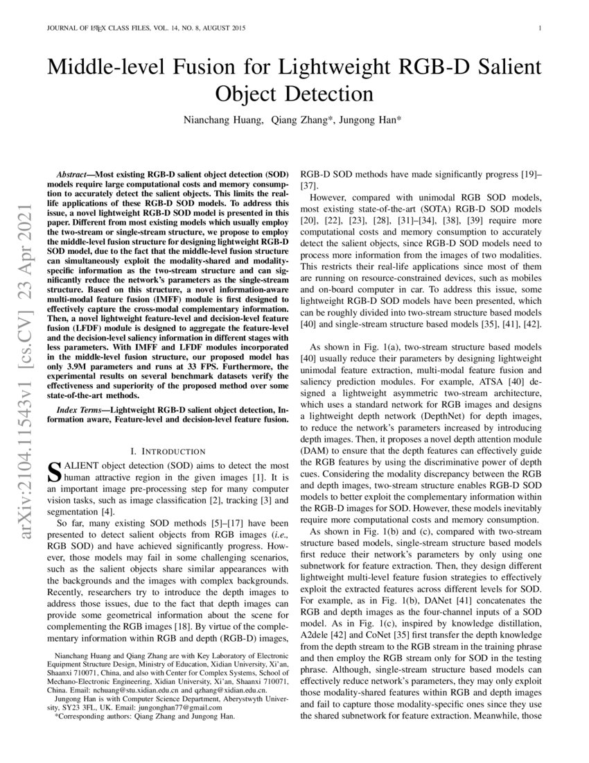 Middle Level Fusion For Lightweight Rgb D Salient Object Detection Deepai