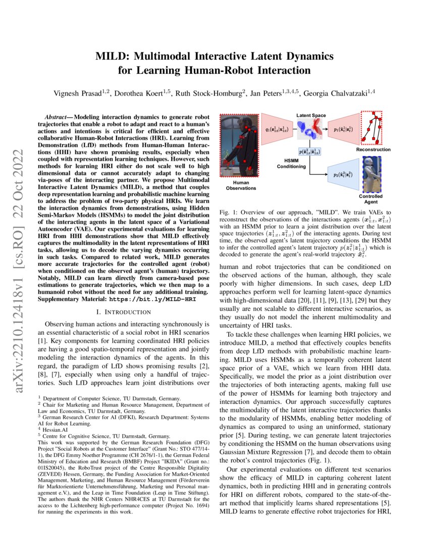Mild Multimodal Interactive Latent Dynamics For Learning Human Robot Interaction Deepai