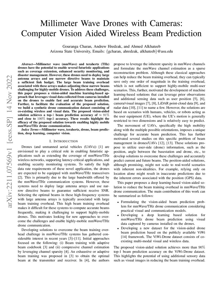 Millimeter Wave Drones with Cameras: Computer Vision Aided Wireless Beam Prediction | DeepAI