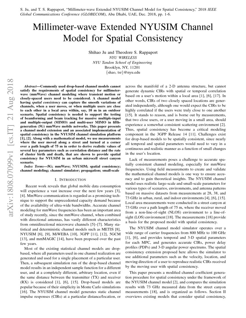 Millimeter-wave Extended NYUSIM Channel Model for Spatial Consistency ...