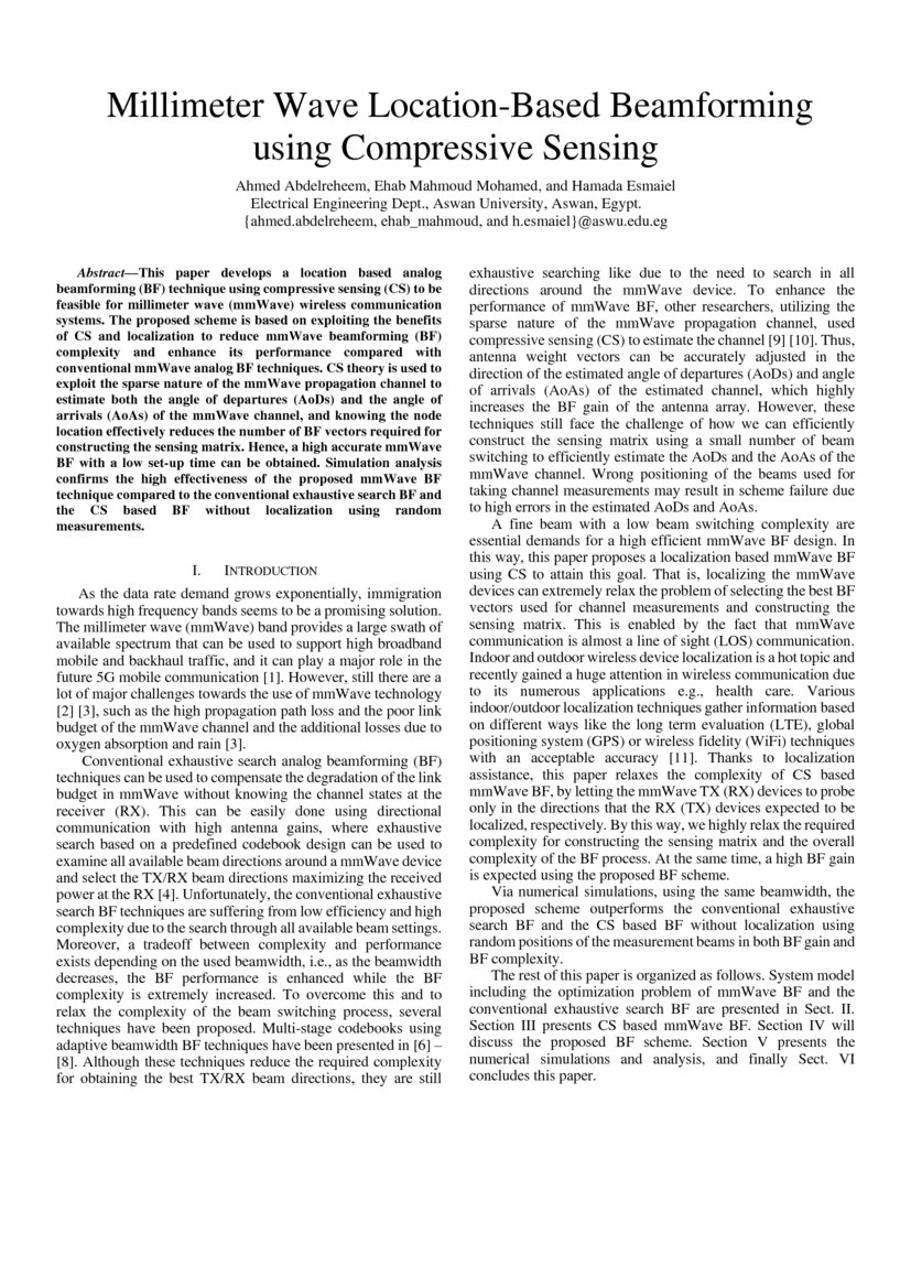 Millimeter Wave Location-Based Beamforming using Compressive Sensing | DeepAI