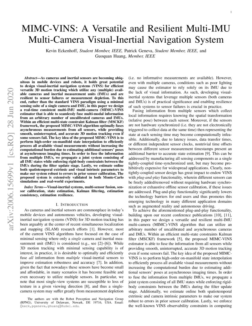 MIMC-VINS: A Versatile and Resilient Multi-IMU Multi-Camera Visual-Inertial Navigation System ...