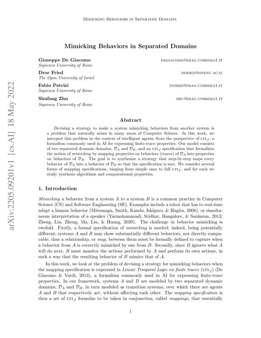 Mimicking Behaviors in Separated Domains | DeepAI