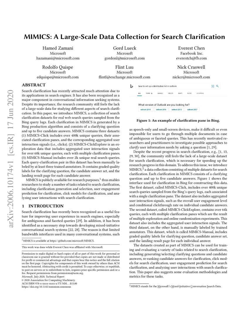 MIMICS: A Large-Scale Data Collection for Search Clarification | DeepAI