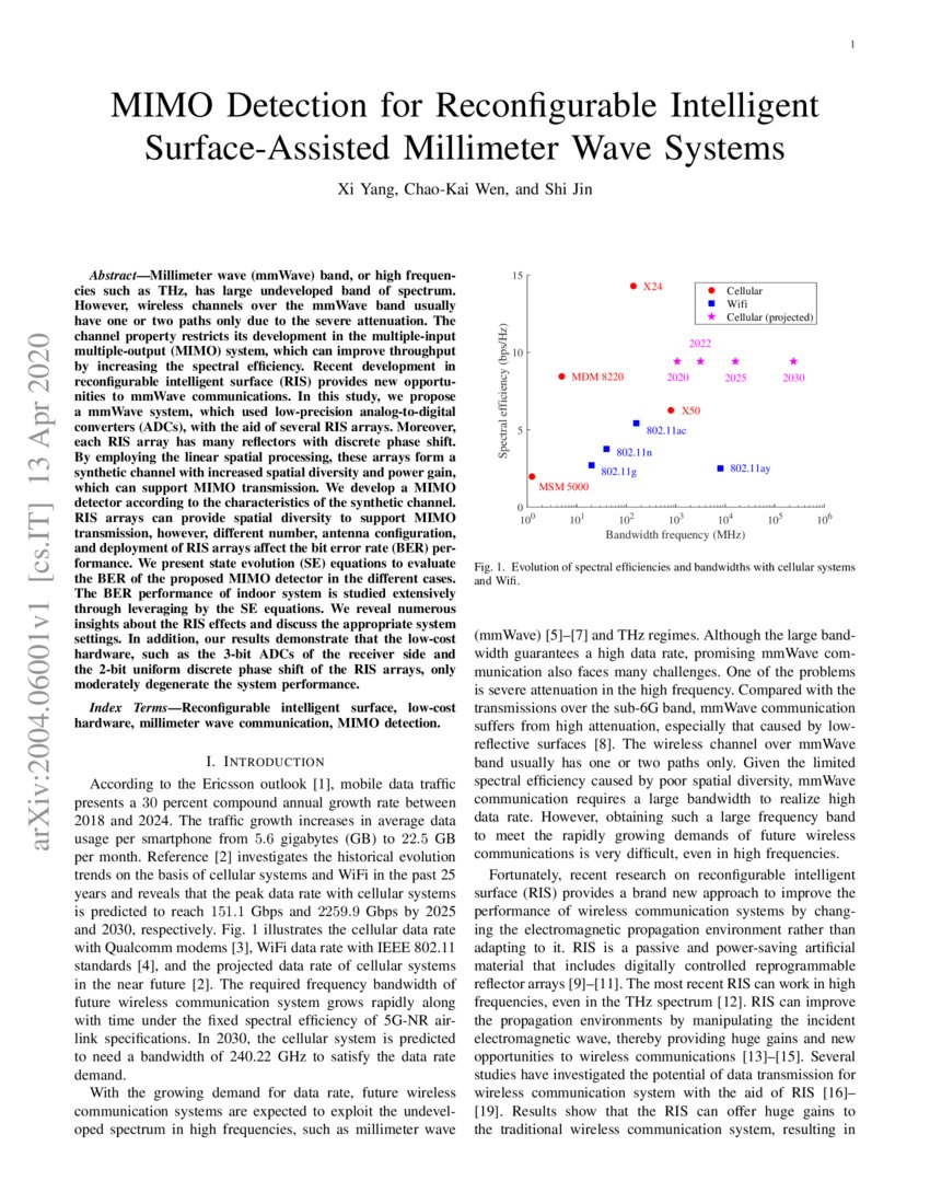 Mimo Detection For Reconfigurable Intelligent Surface Assisted Millimeter Wave Systems Deepai