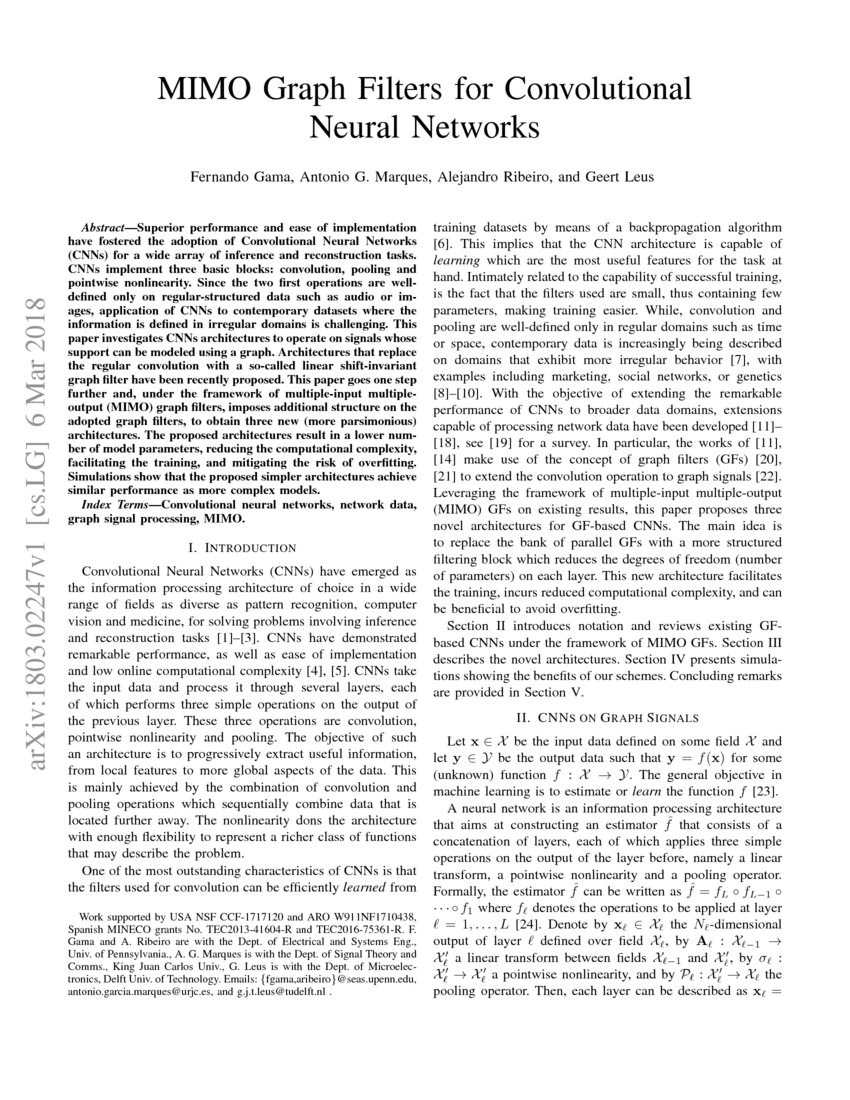 MIMO Graph Filters for Convolutional Neural Networks | DeepAI