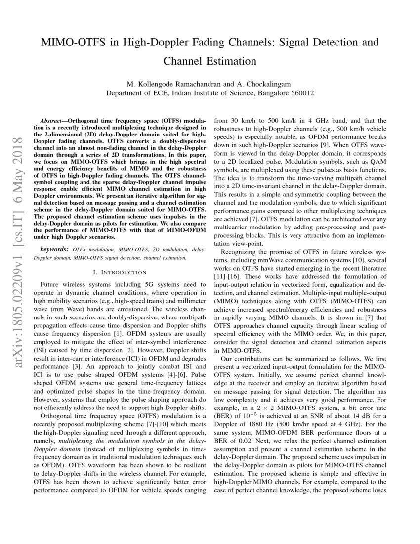 MIMO-OTFS in High-Doppler Fading Channels: Signal Detection and Channel Estimation | DeepAI