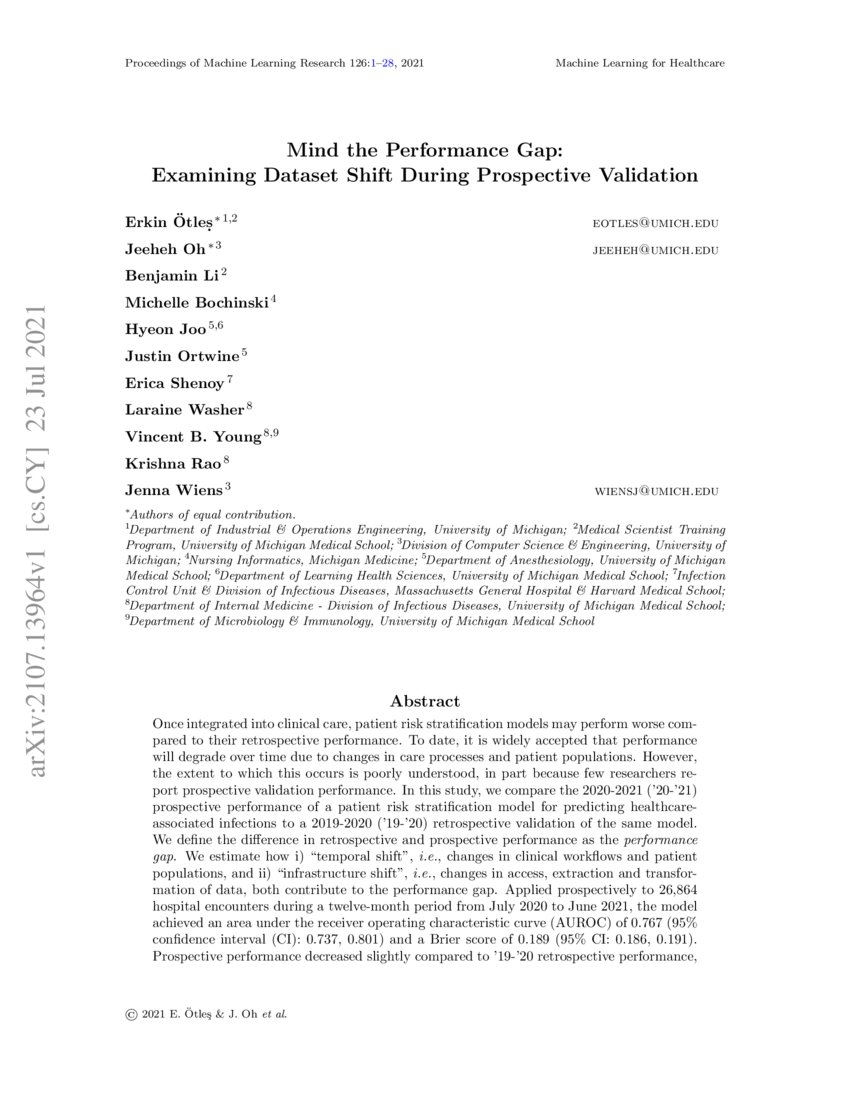 Mind The Performance Gap Examining Dataset Shift During Prospective Validation Deepai