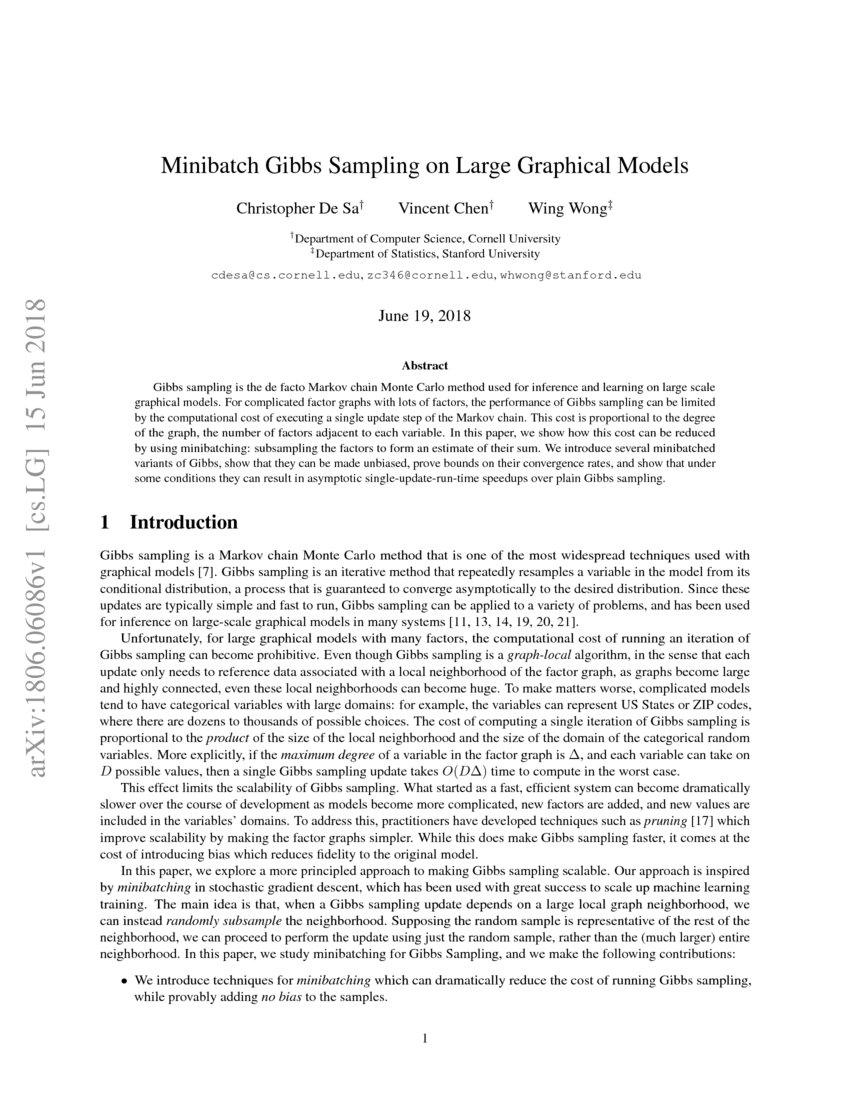 Minibatch Gibbs Sampling on Large Graphical Models | DeepAI
