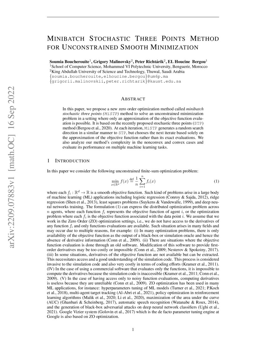 Minibatch Stochastic Three Points Method For Unconstrained Smooth Minimization Deepai