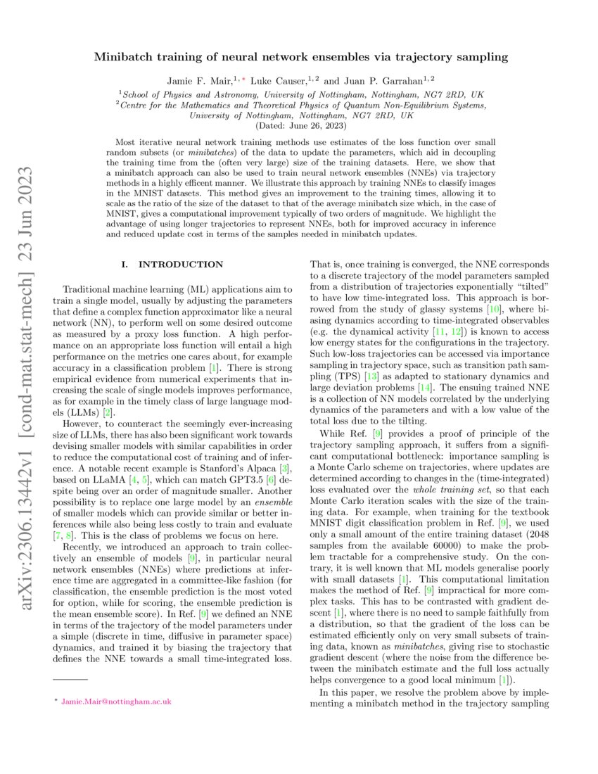 Minibatch training of neural network ensembles via trajectory sampling | DeepAI