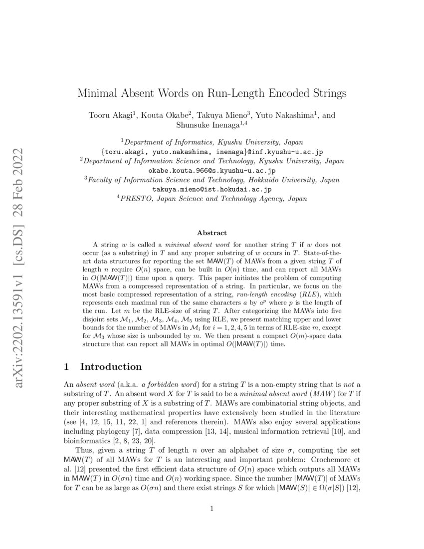 Minimal Absent Words On Run Length Encoded Strings Deepai 