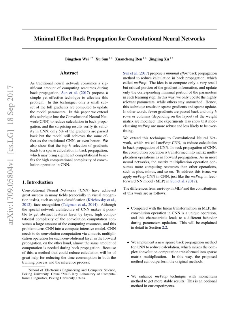 Minimal Effort Back Propagation for Convolutional Neural Networks | DeepAI
