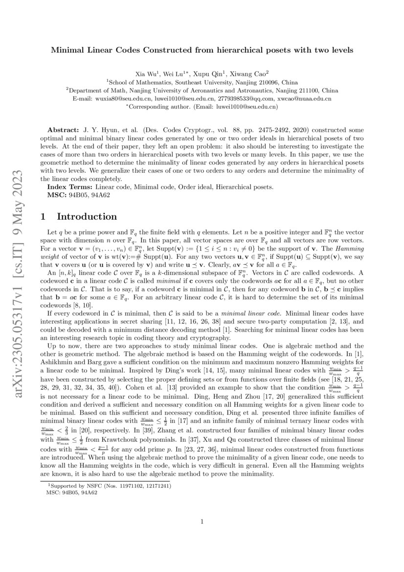 Minimal Linear Codes Constructed From Hierarchical Posets With Two Levels Deepai