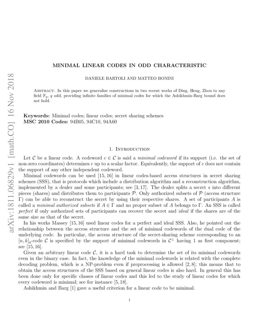 Minimal Linear Codes In Odd Characteristic Deepai