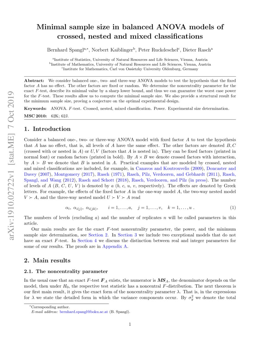 Minimal sample size in balanced ANOVA models of crossed, nested and ...