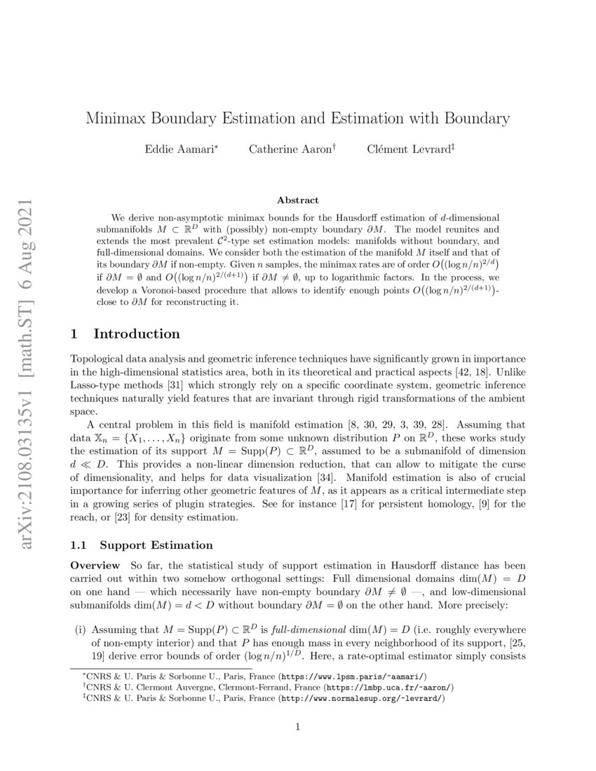 Minimax Boundary Estimation And Estimation With Boundary Deepai