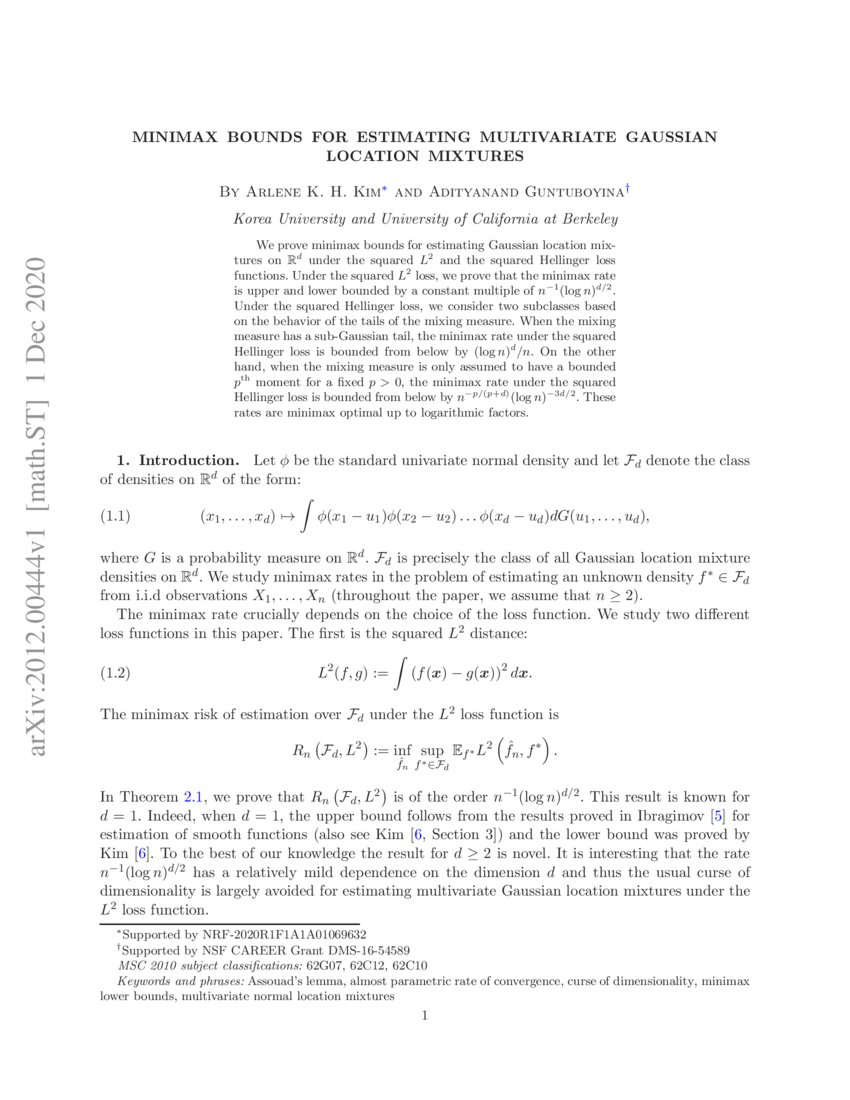 Minimax bounds for estimating multivariate Gaussian location mixtures | DeepAI