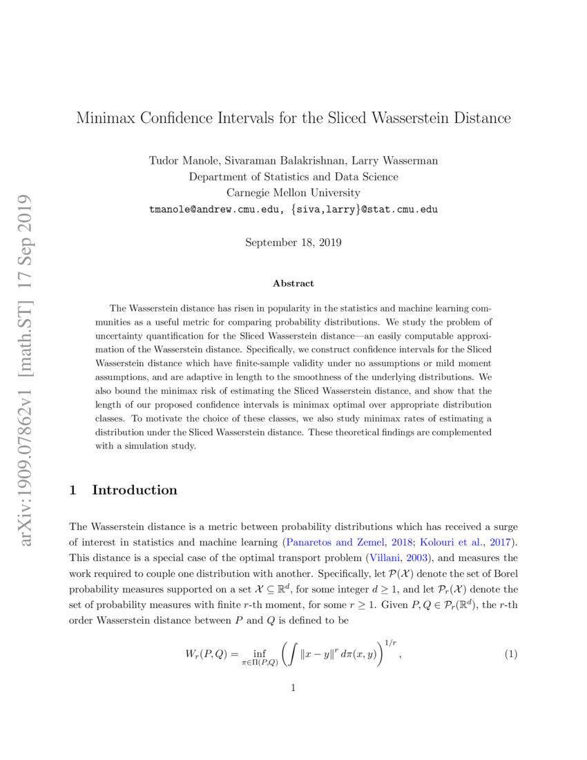 Minimax Confidence Intervals For The Sliced Wasserstein Distance Deepai