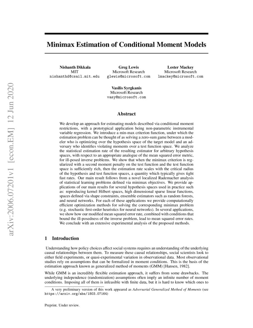 Minimax Estimation Of Conditional Moment Models Deepai
