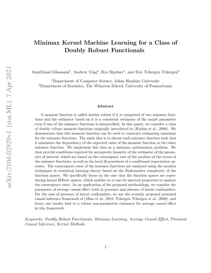 Minimax Kernel Machine Learning For A Class Of Doubly Robust Functionals Deepai