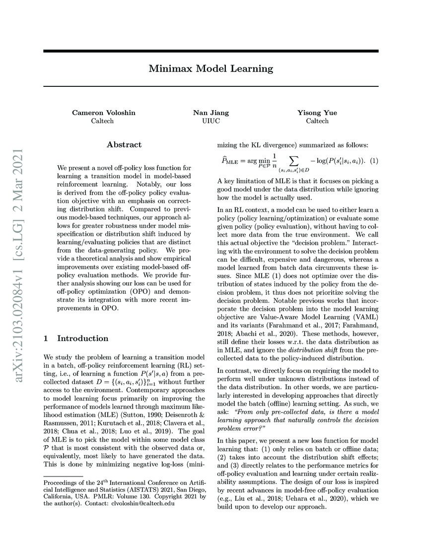 Minimax Model Learning | DeepAI