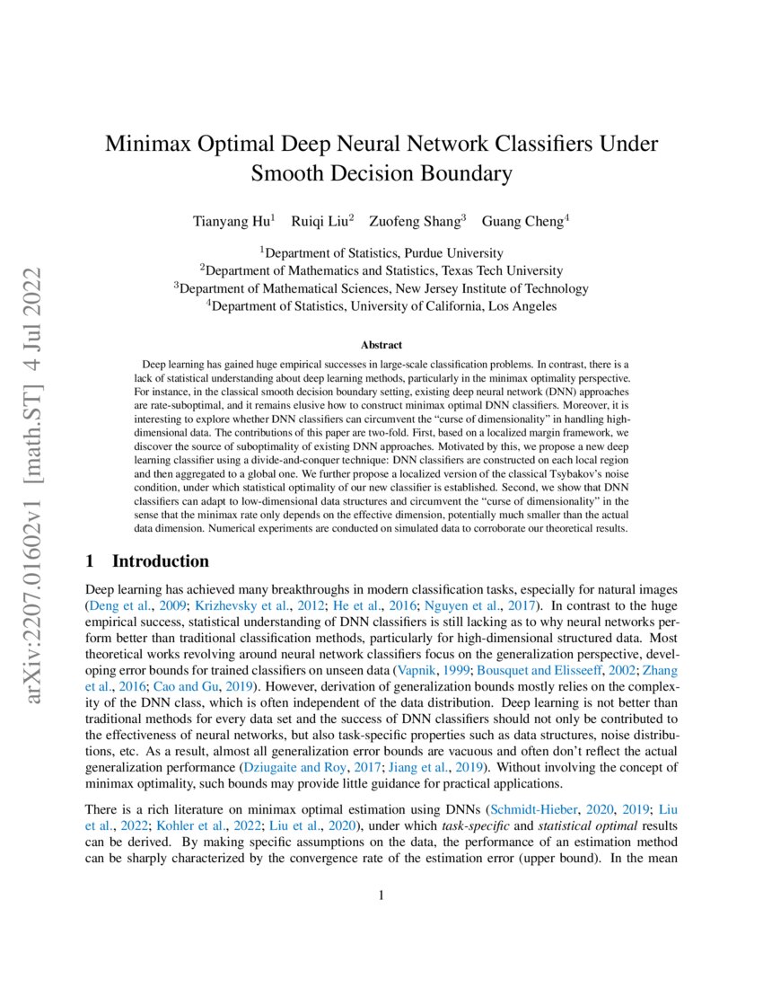 Minimax Optimal Deep Neural Network Classifiers Under Smooth Decision Boundary Deepai 