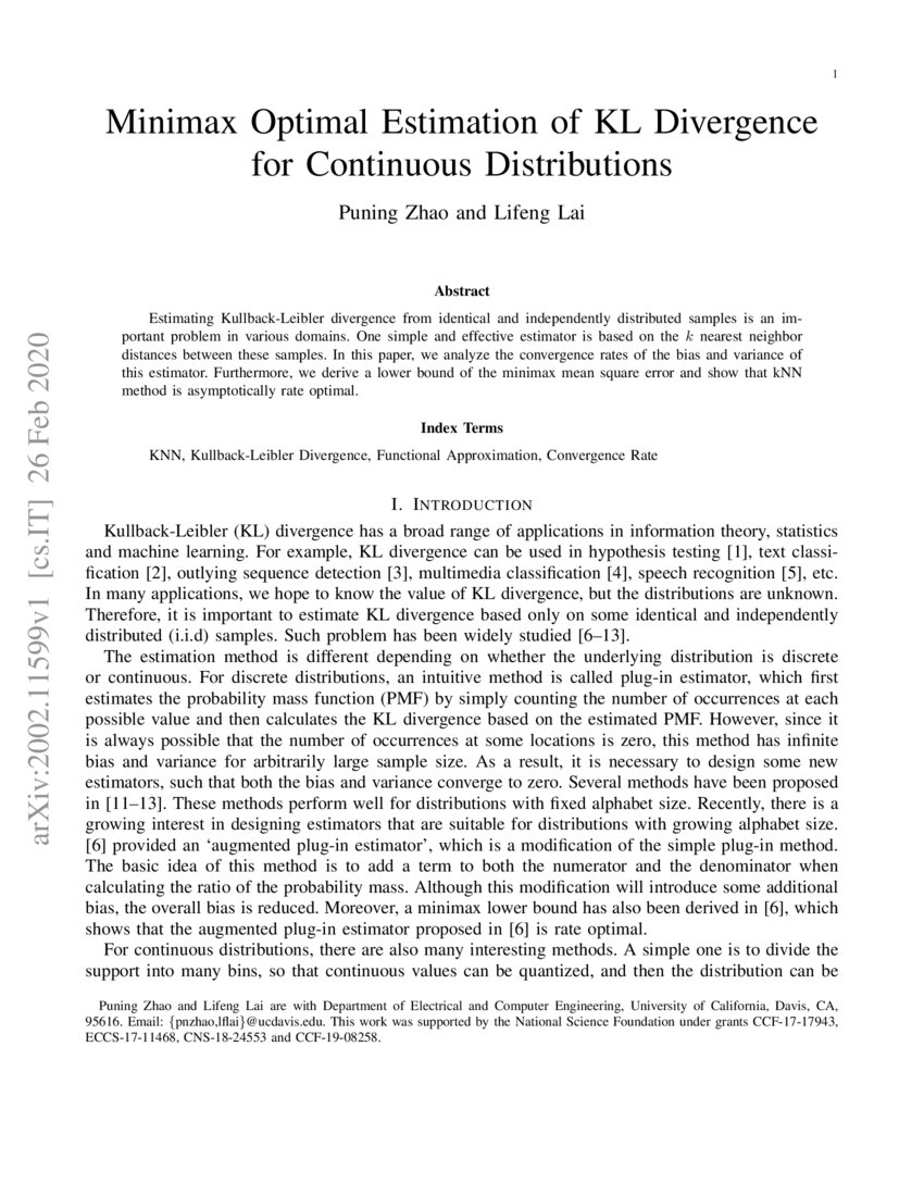 Minimax Optimal Estimation Of Kl Divergence For Continuous