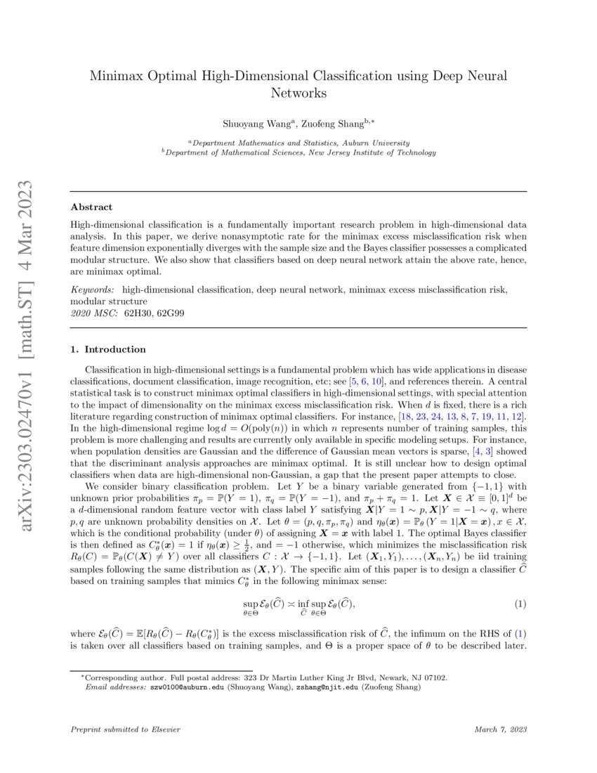 Minimax Optimal High Dimensional Classification Using Deep Neural Networks Deepai