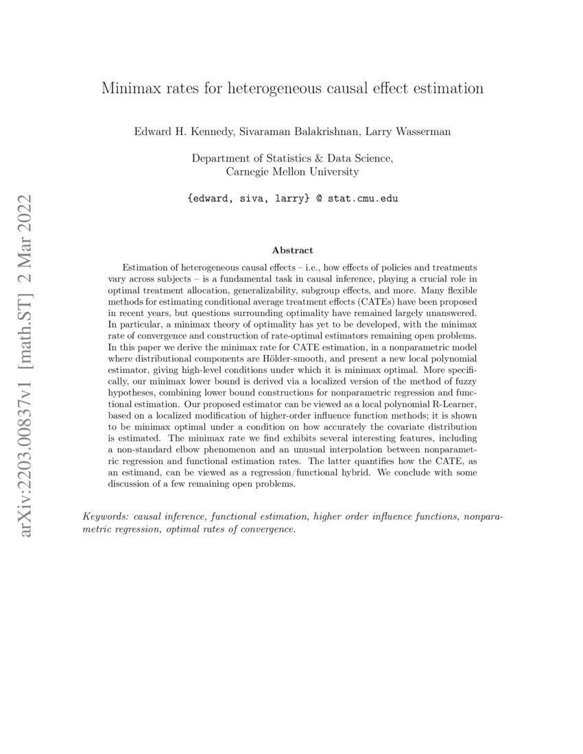 Minimax Rates For Heterogeneous Causal Effect Estimation Deepai