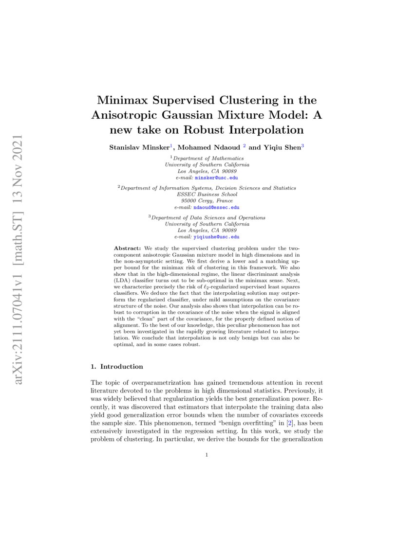 Minimax Supervised Clustering in the Anisotropic Gaussian Mixture Model: A new take on Robust ...
