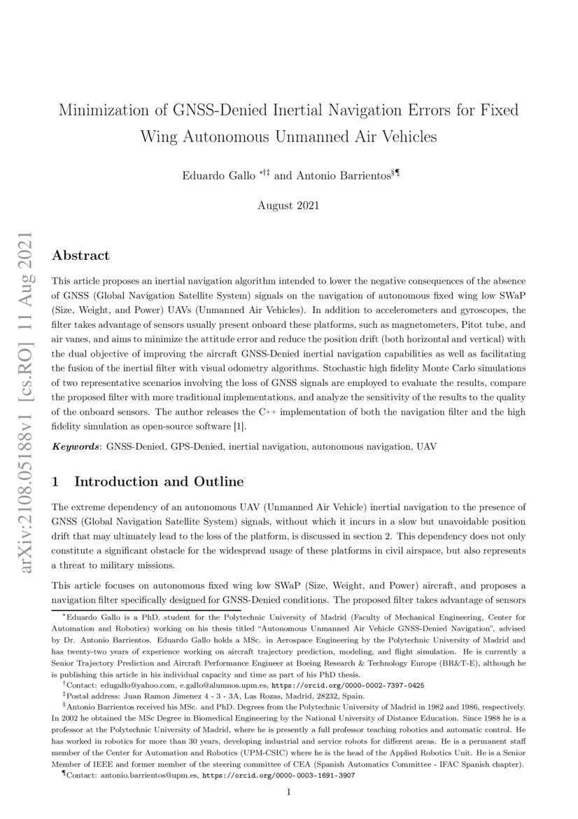 Minimization Of Gnss Denied Inertial Navigation Errors For Fixed Wing