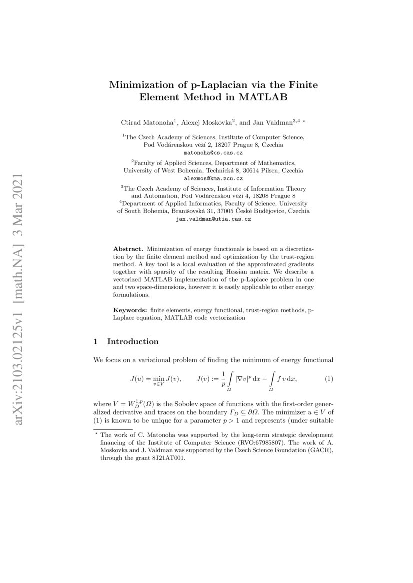 Minimization Of P Laplacian Via The Finite Element Method In Matlab