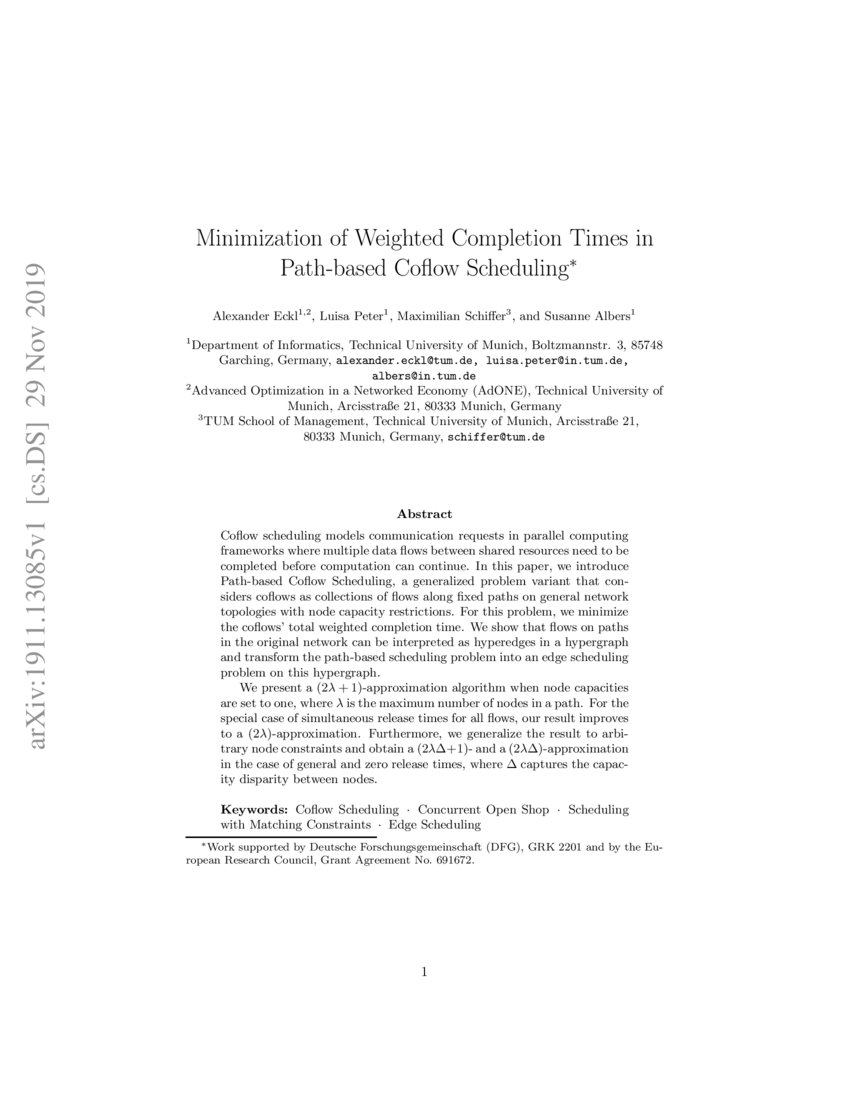 Minimization Of Weighted Completion Times In Path Based Coflow Scheduling Deepai