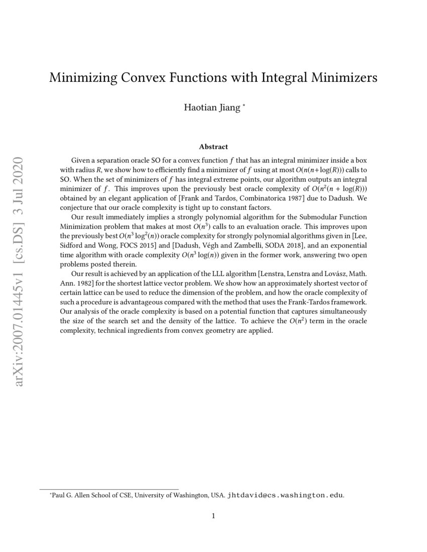 Minimizing Convex Functions With Integral Minimizers Deepai