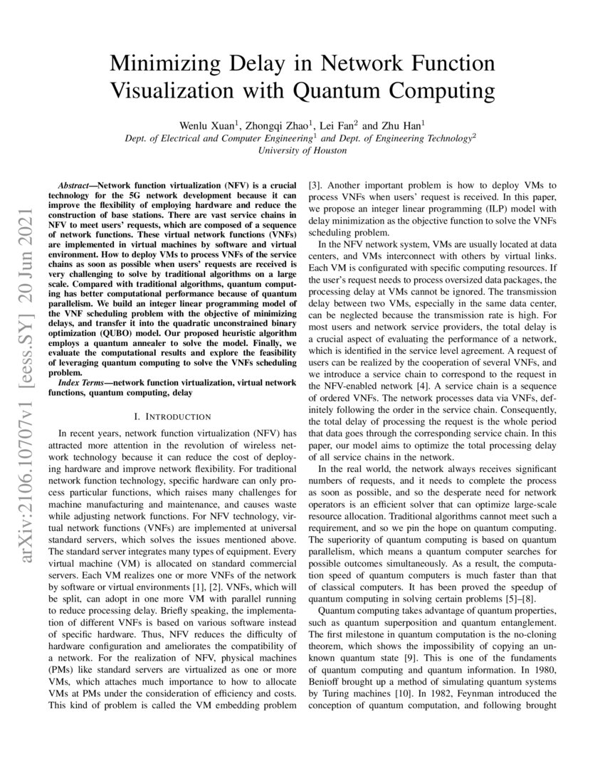 Minimizing Delay in Network Function Visualization with Quantum ...