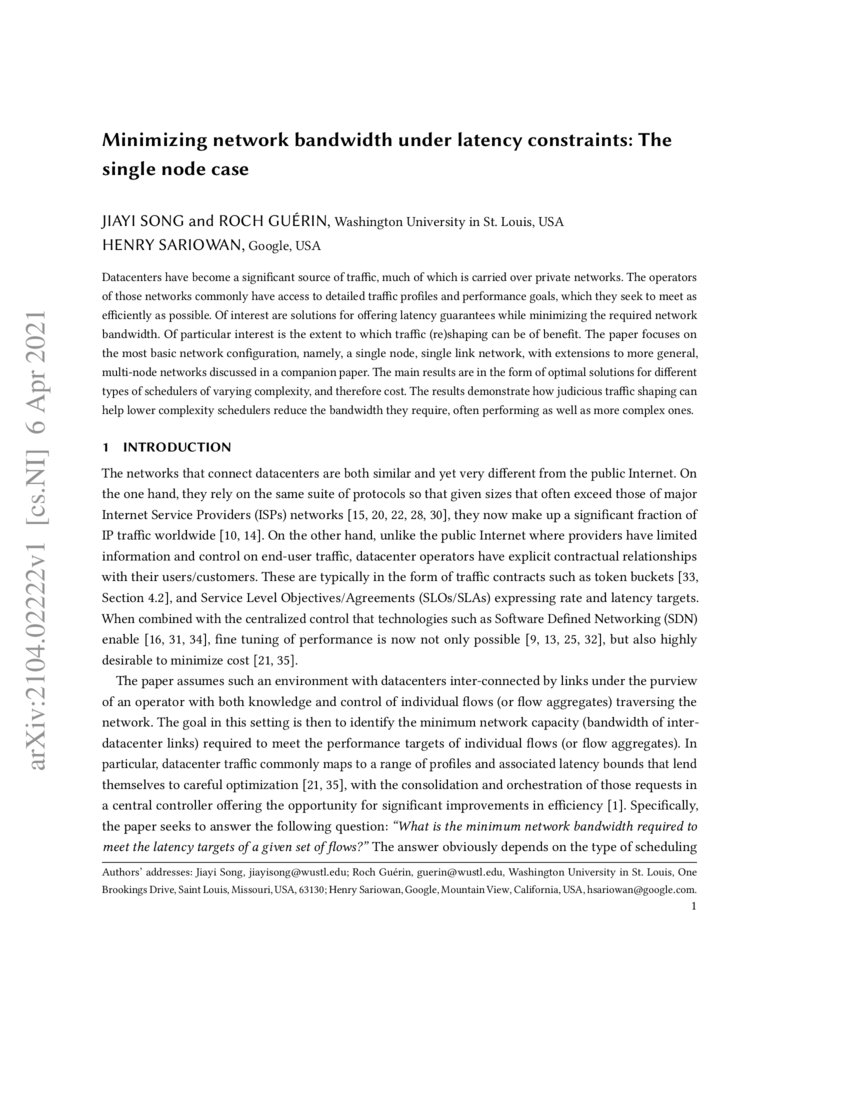 Minimizing Network Bandwidth Under Latency Constraints The Single Node Case Deepai