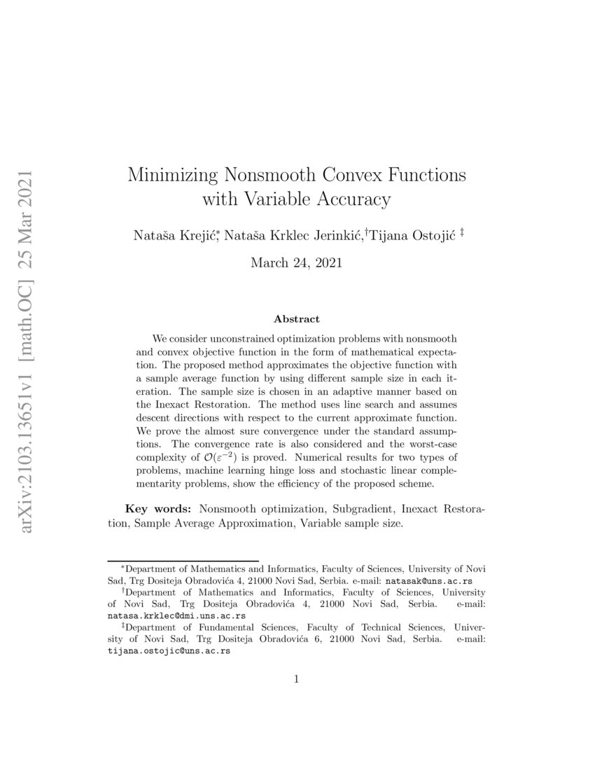 Minimizing Nonsmooth Convex Functions With Variable Accuracy Deepai