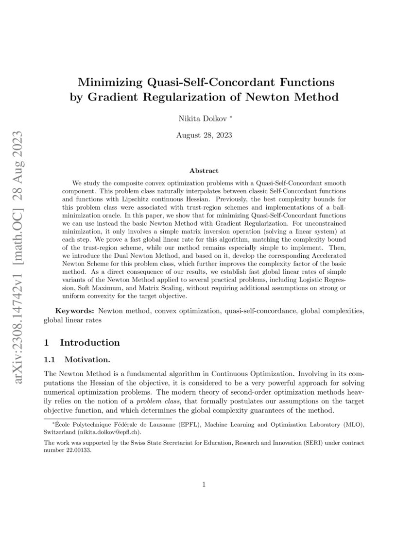 Minimizing Quasi Self Concordant Functions By Gradient Regularization Of Newton Method Deepai