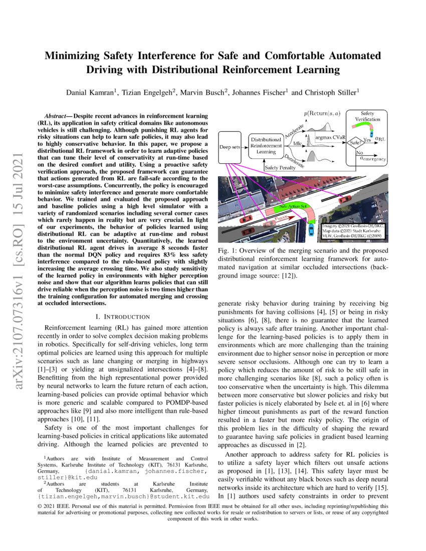 Minimizing Safety Interference For Safe And Comfortable Automated Driving With Distributional