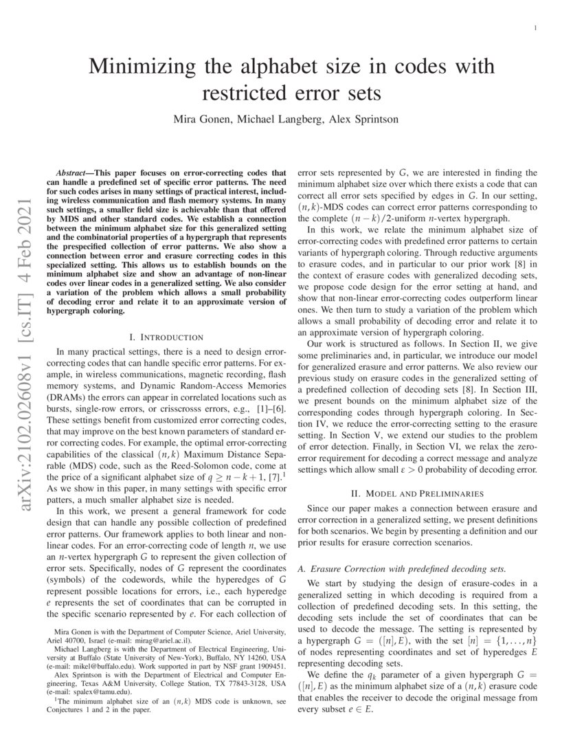 Minimizing the alphabet size in codes with restricted error sets | DeepAI